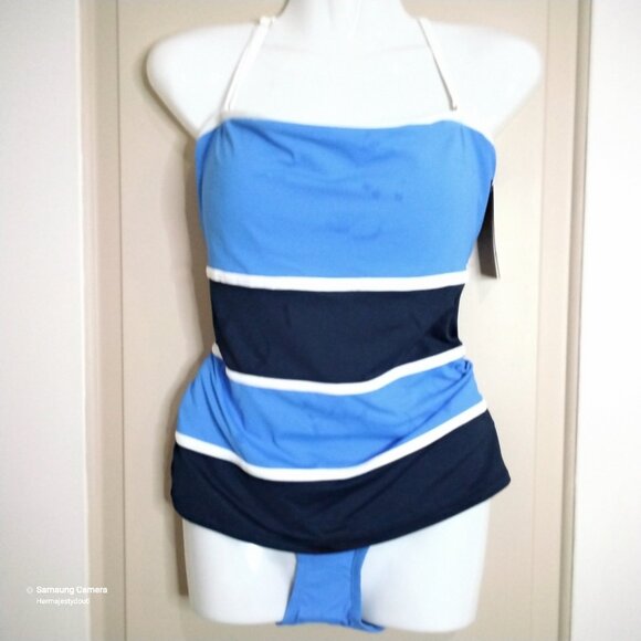 Anne Cole Signature | Swim | Anne Cole Blue White Adjustable Halter ...